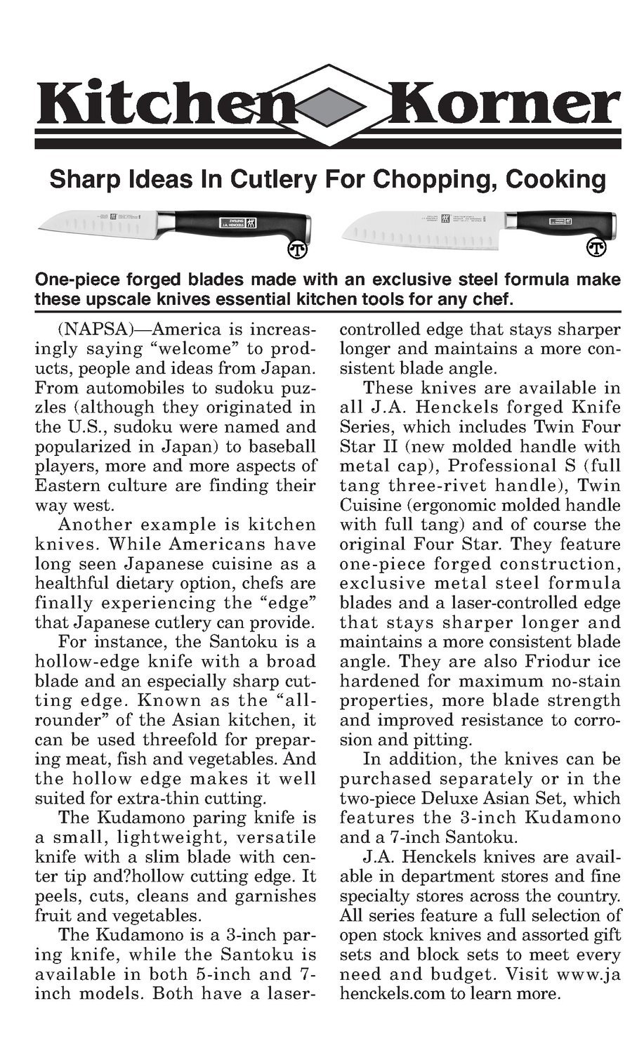 Sharp Ideas In Cutlery For Chopping, Cooking | North American Precis ...